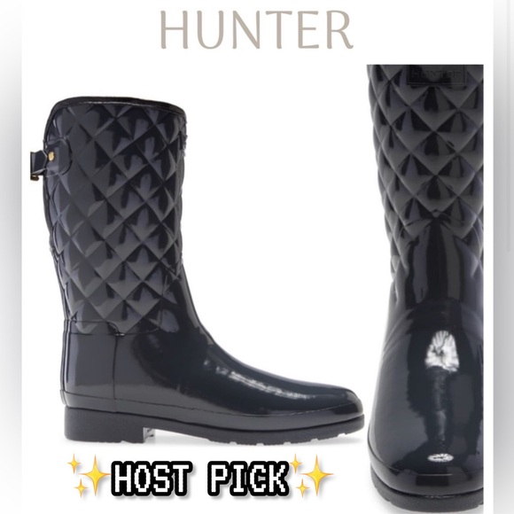 Hunter | Shoes | Hunter Refined Quilted Gloss Rain Boots Dark Slate ...